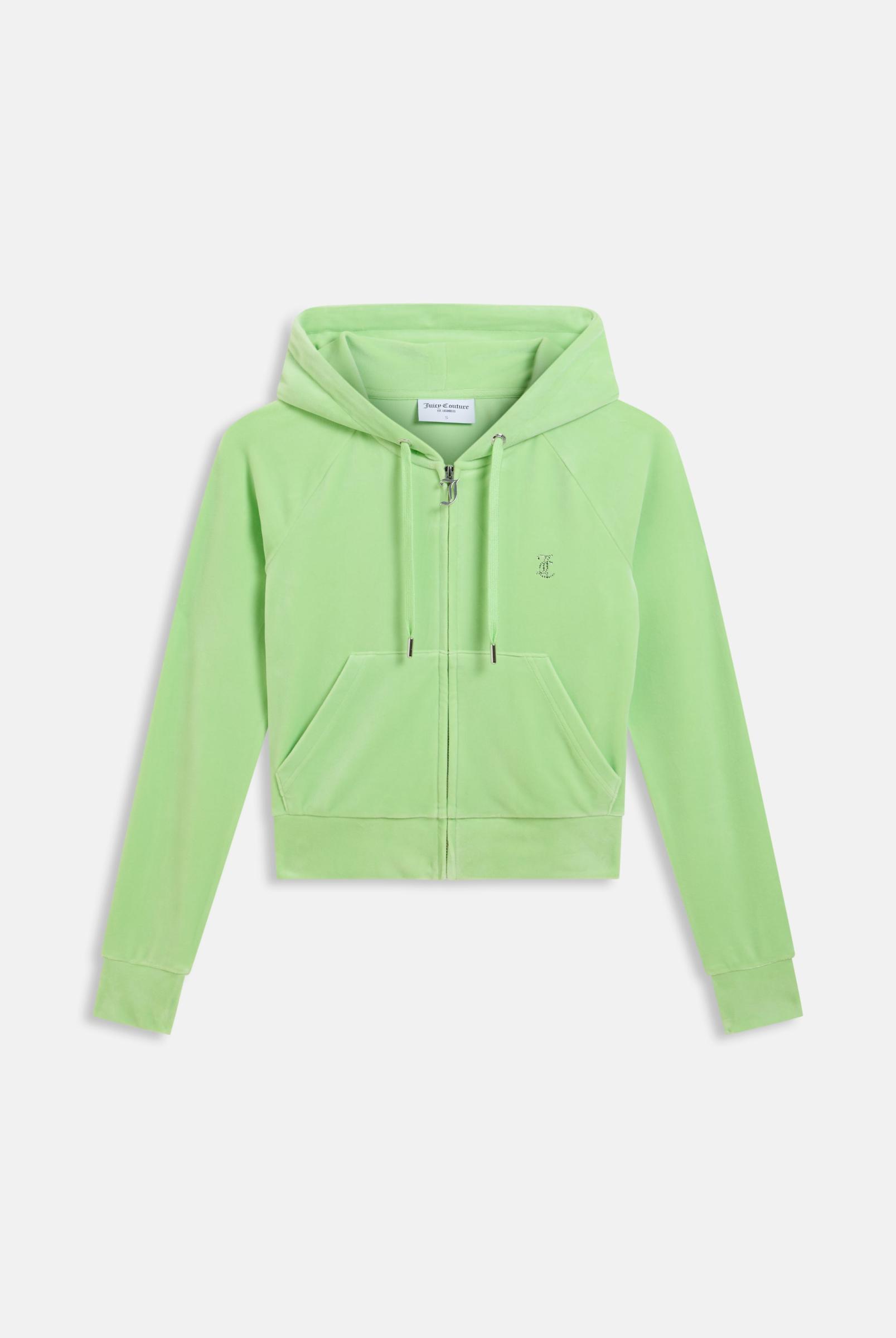 Sweat À Capuche Zippé Avec Contour En Velours Diamanté Vert Pistache ...