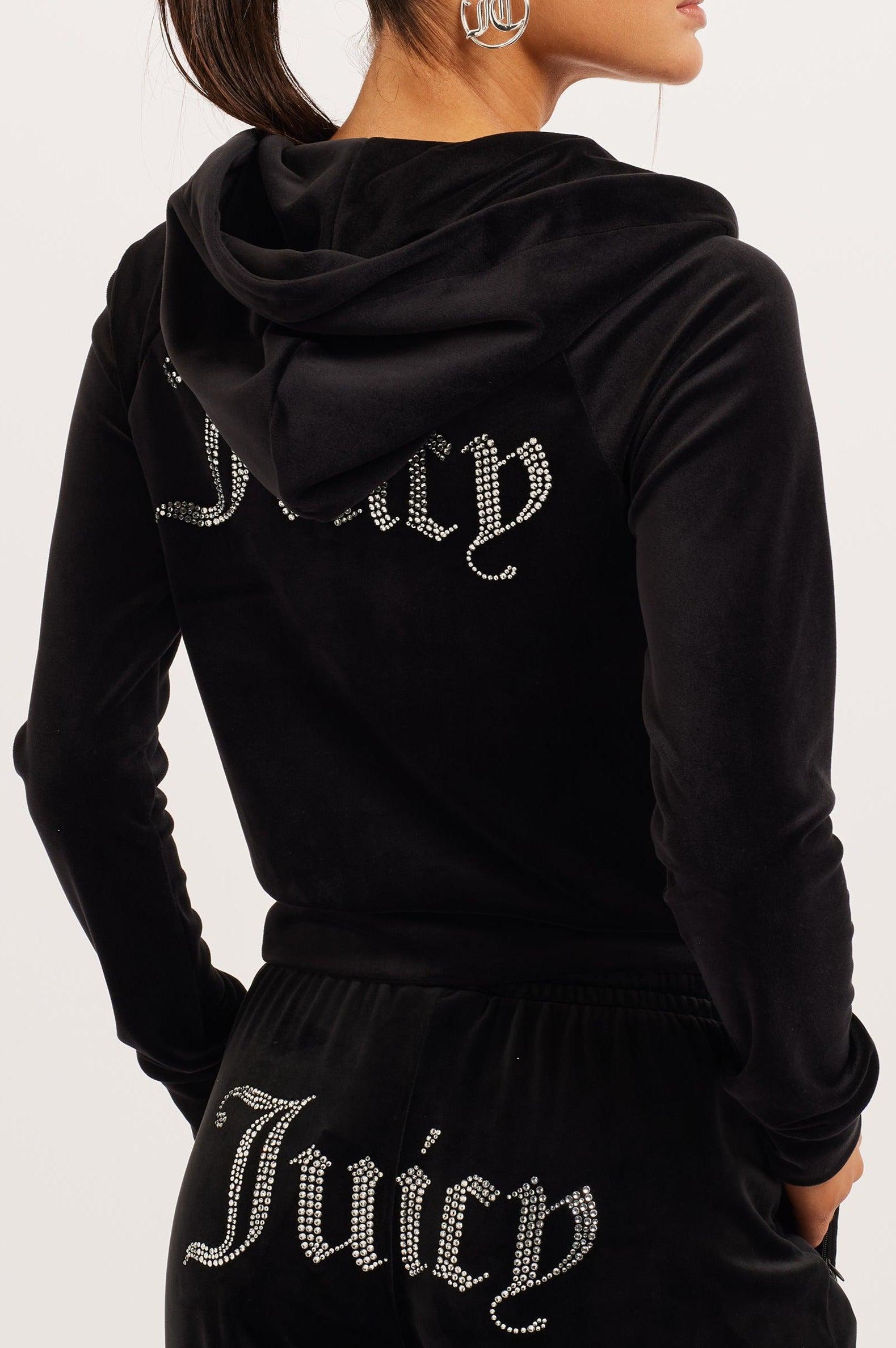 Black Diamante Velour Zip-through Hoodie | Juicy Couture Poland