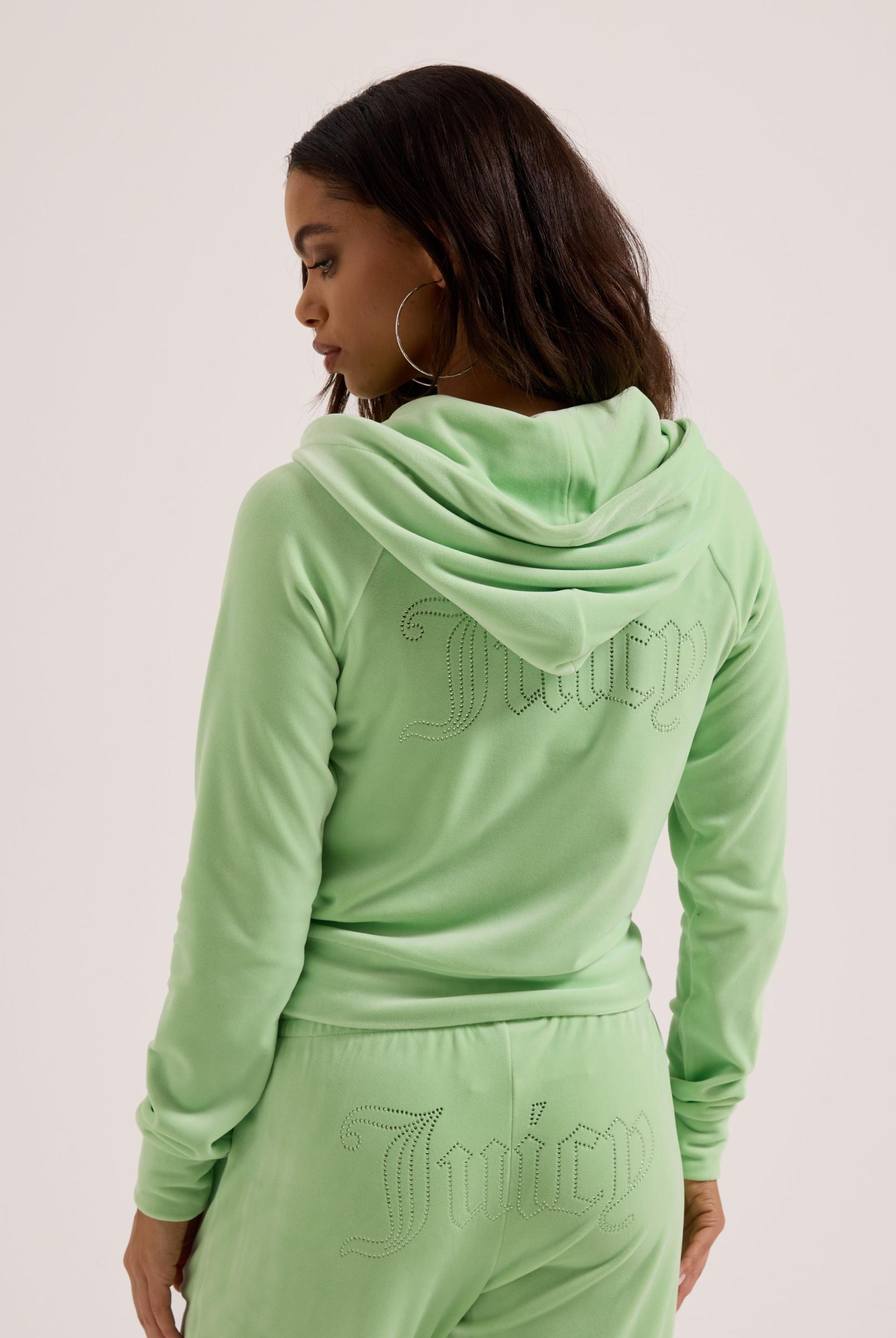 Sweat À Capuche Zippé Avec Contour En Velours Diamanté Vert Pistache ...