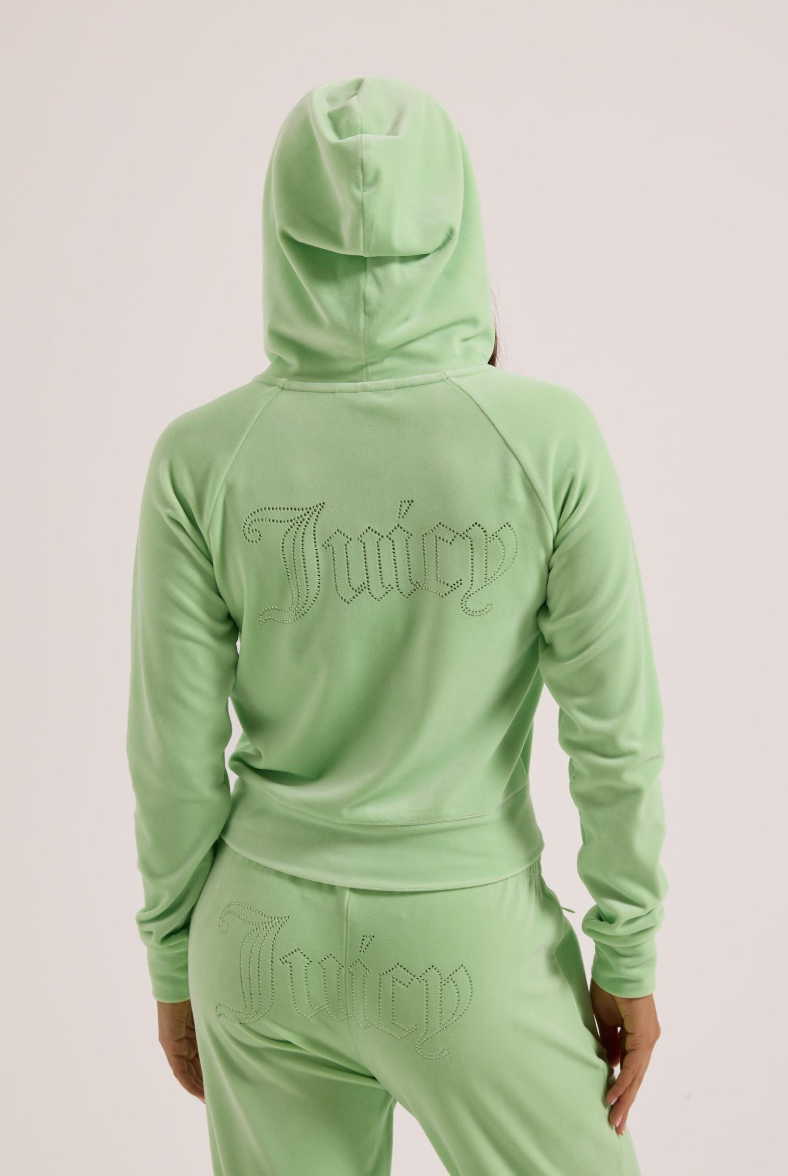 Sweat À Capuche Zippé Avec Contour En Velours Diamanté Vert Pistache ...