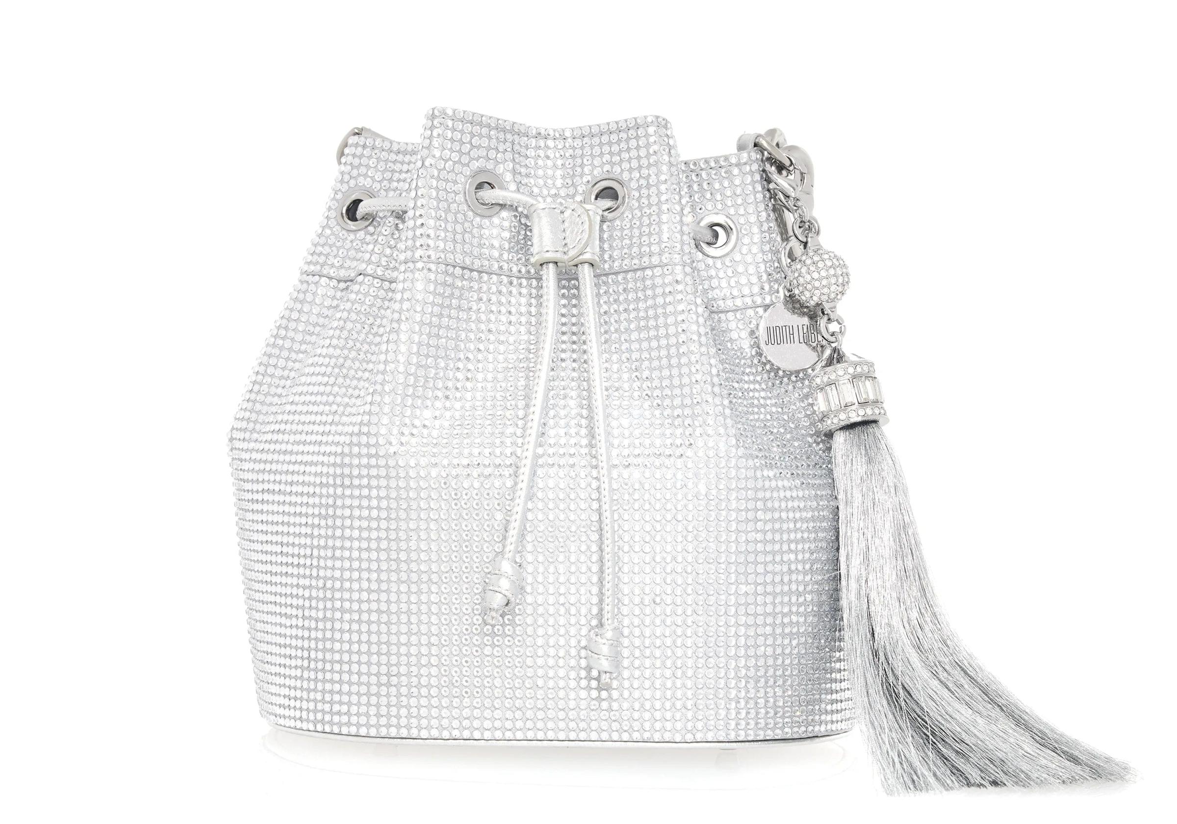 Piper Bucket Silver Drawstring Bag | Judith Leiber Japan Couture Bags ...