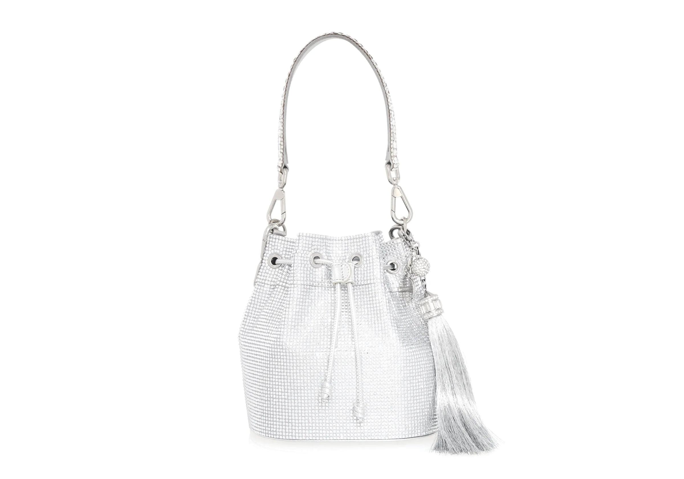 Piper Bucket Silver Drawstring Bag | Judith Leiber Japan Couture Bags ...