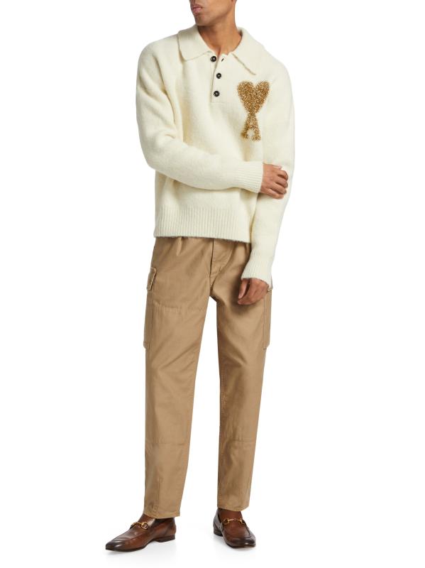 Shop AMI Paris - Logo-Embroidered Alpaca-Blend Polo Sweater | Saks ...