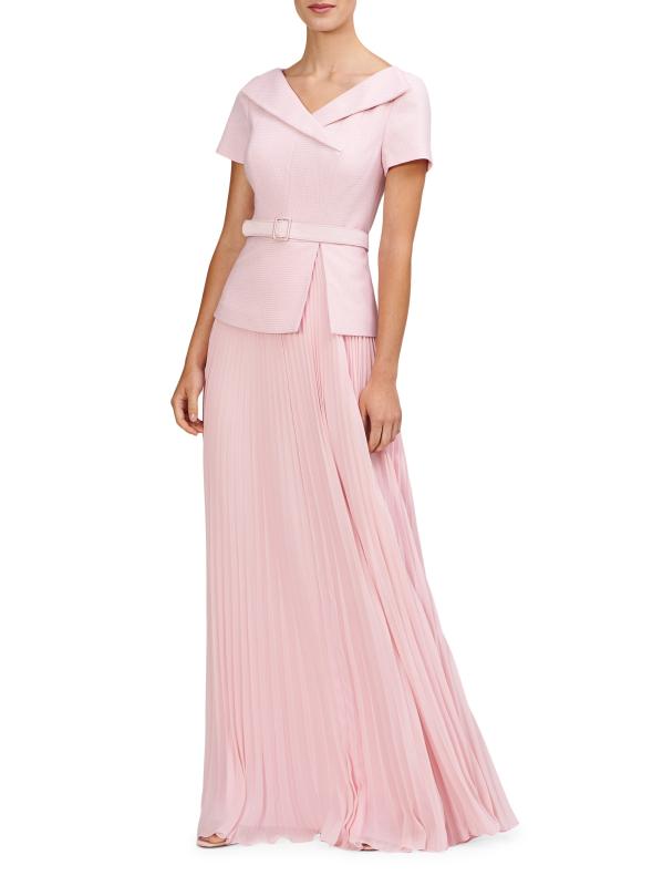 Shop Kay Unger - Mila Stretch-Bouclé Belted Floor-Length Dress | Saks ...