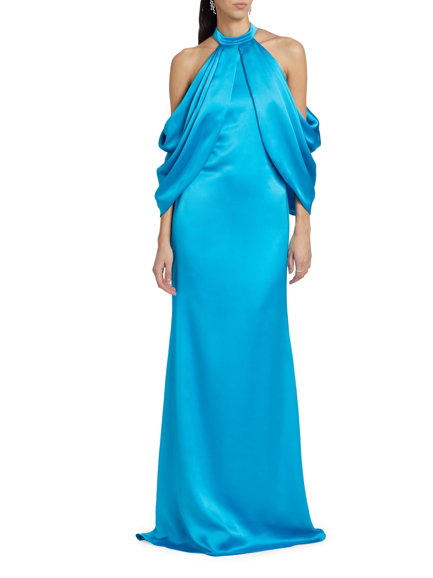 Shop Badgley Mischka - Satin Draped Halter Gown | Saks Fifth Avenue ...