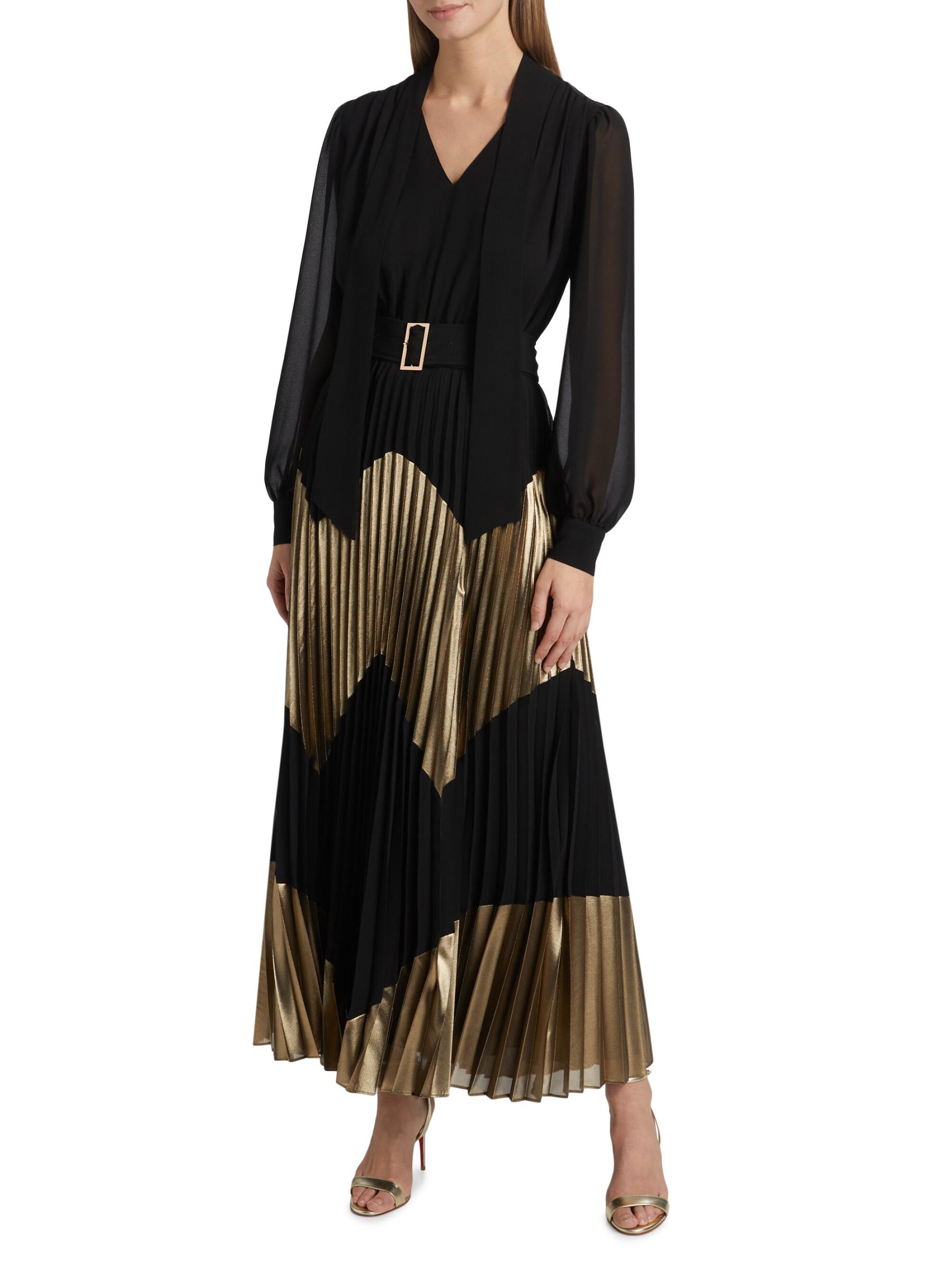 Compra Elie Tahari - Maxi Vestido Plisado Dorado Carrie | Saks Fifth Avenue México