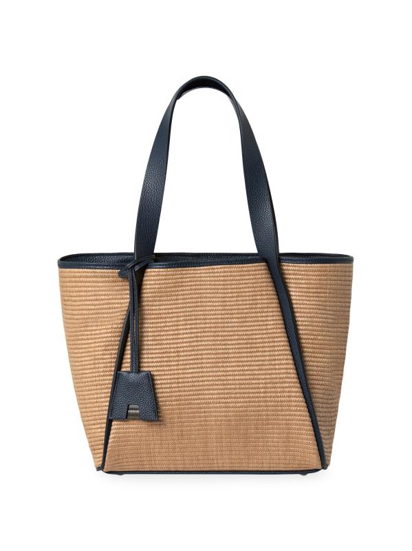 Shop Akris - Small Alex Leather-Trimmed Raffia Tote | Saks Fifth Avenue ...