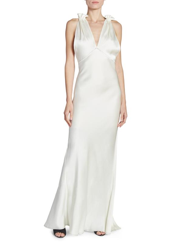 Shop Victoria Beckham - Satin Gathered Shoulder Cami Gown | Saks Fifth ...