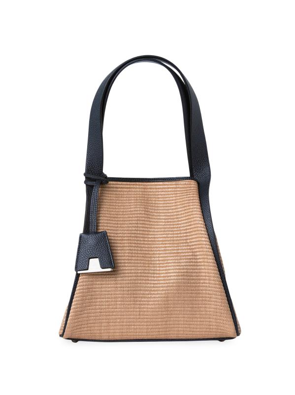Shop Akris - Small Alex Leather-Trimmed Raffia Tote | Saks Fifth Avenue ...