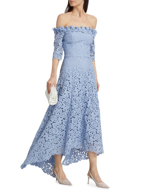 Shop Teri Jon by Rickie Freeman - Embroidered Off-the-Shoulder High-Low ...