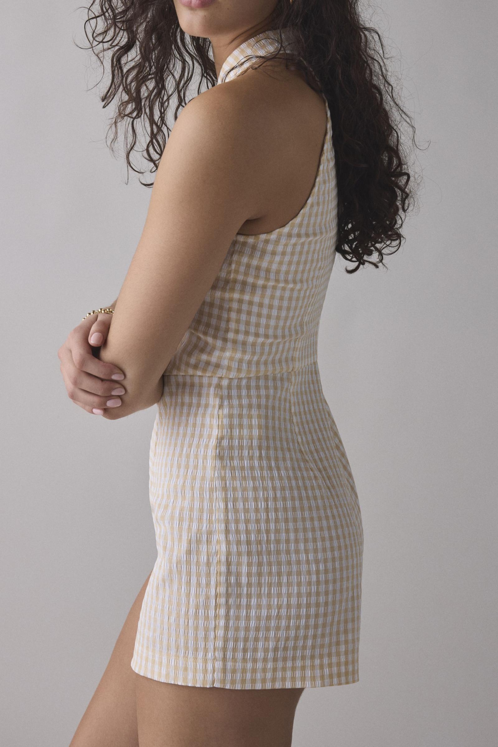 Rare London Lemon Gingham Button-Front Romper | Urban Outfitters ...