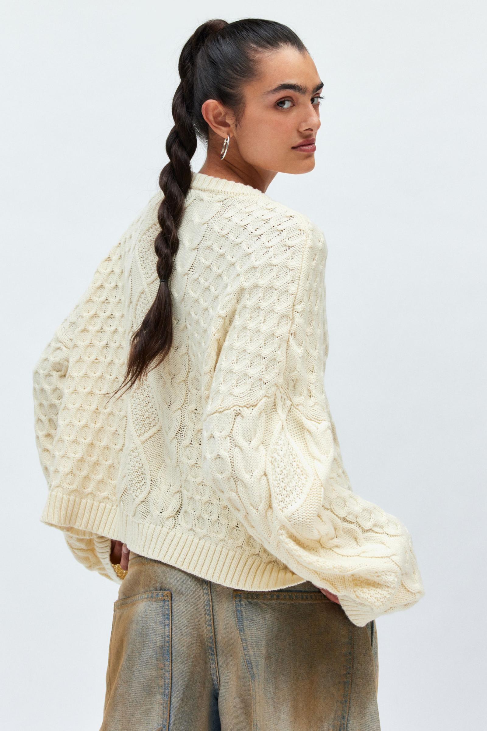 The Ragged Priest Dimensional Cable Knit Split Front Sweater | Urban ...