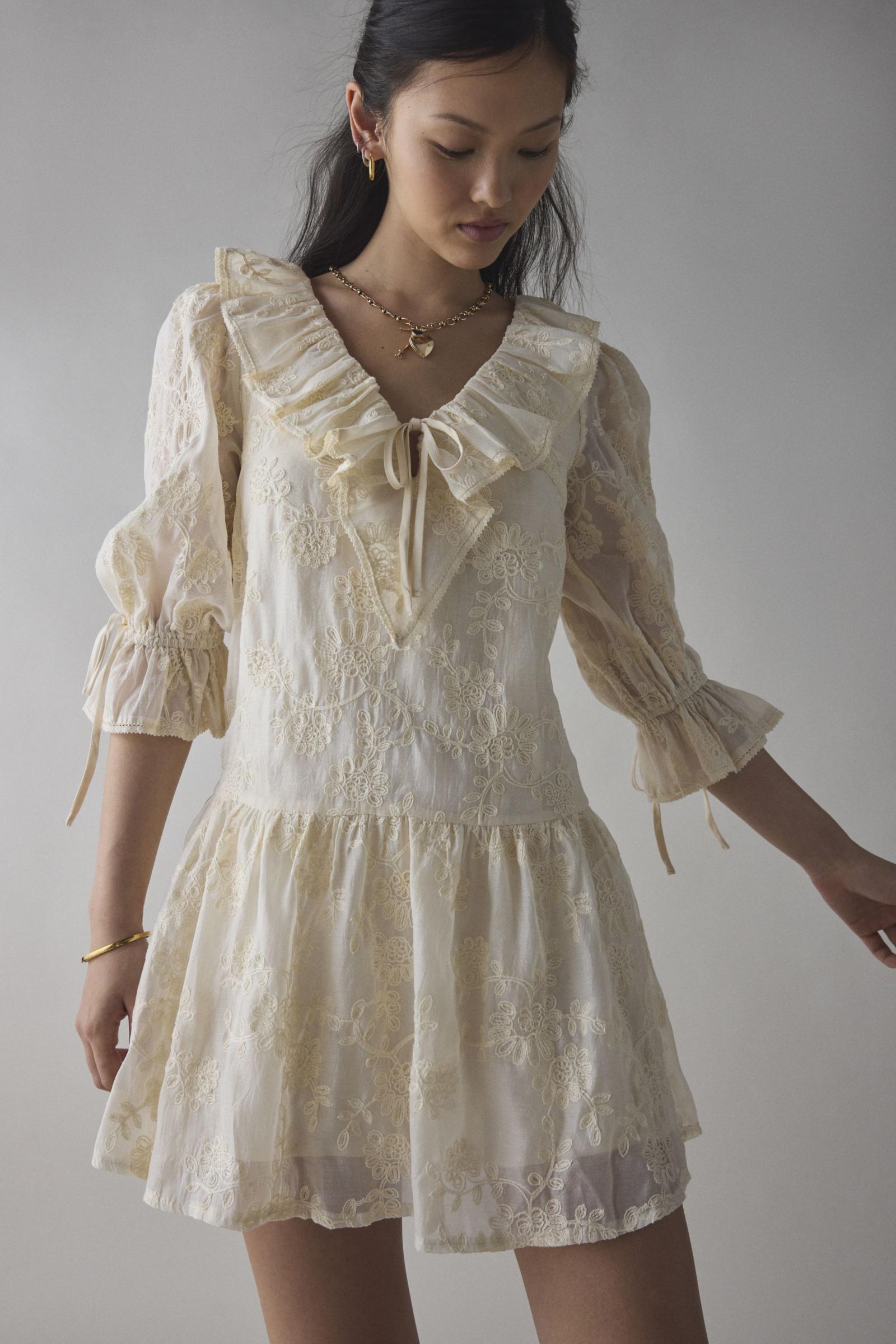 Kiss The Sky Lace Ruffle Collar Babydoll Mini Dress | Urban Outfitters ...