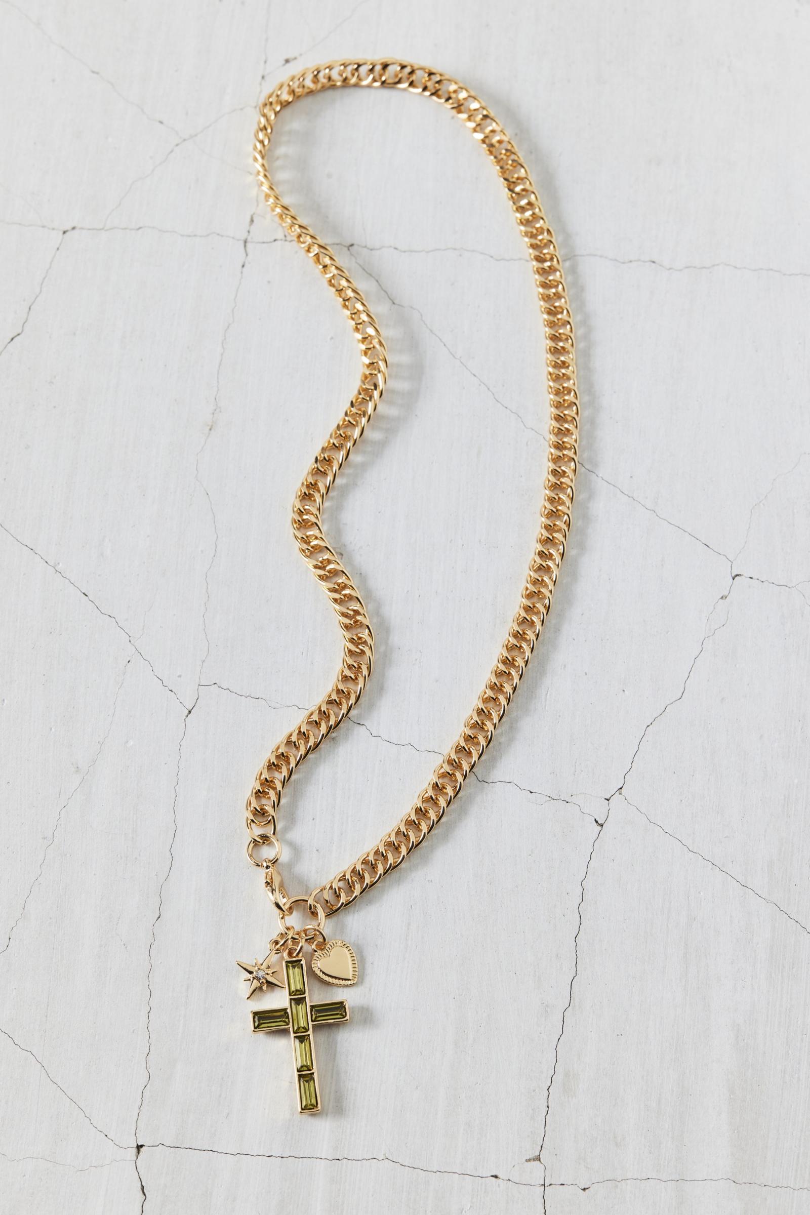 Florence Gem Cross Pendant Curb Chain Necklace | Urban Outfitters ...