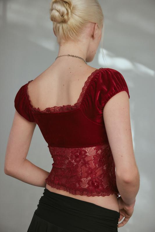 Kimchi Blue Elvira Velvet + Lace Puff Sleeve Blouse | Urban Outfitters ...