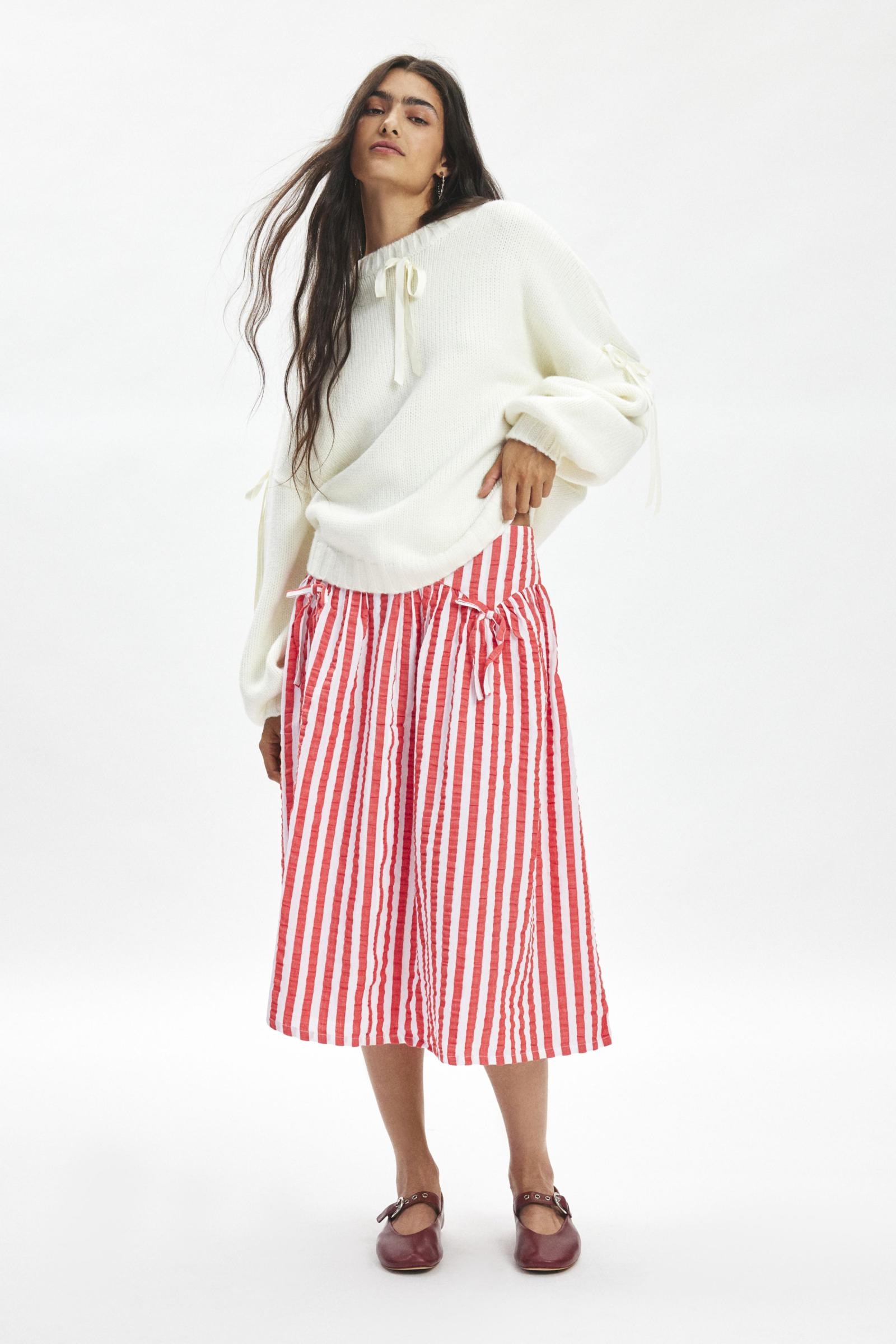 Neon Rose Ruby Striped Cotton Drop Waist Midi Skirt | Urban Outfitters ...