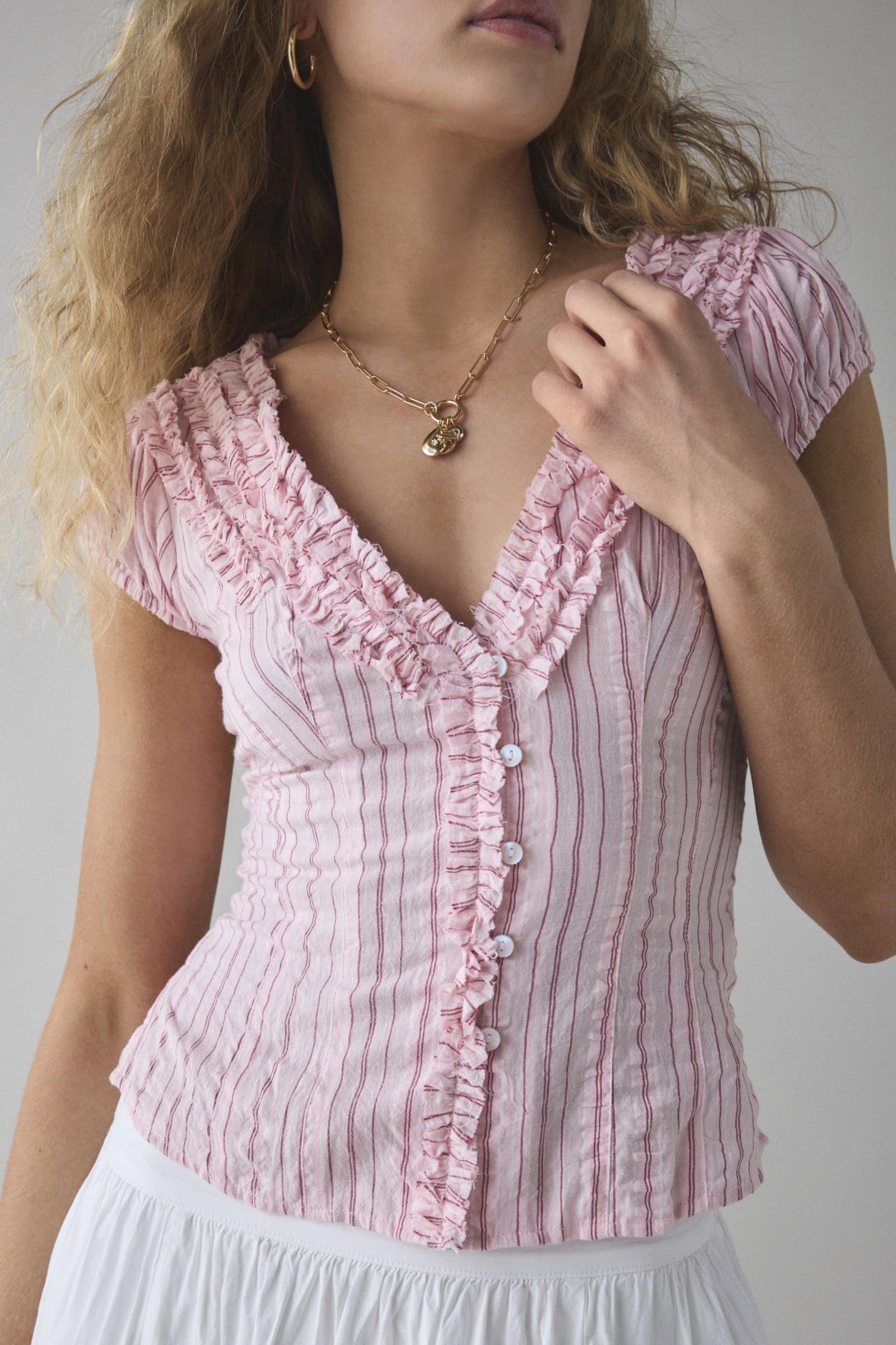 Kimchi Blue Ria Ruffle Cotton Gauze Button-Front Blouse | Urban Outfitters New Zealand ...