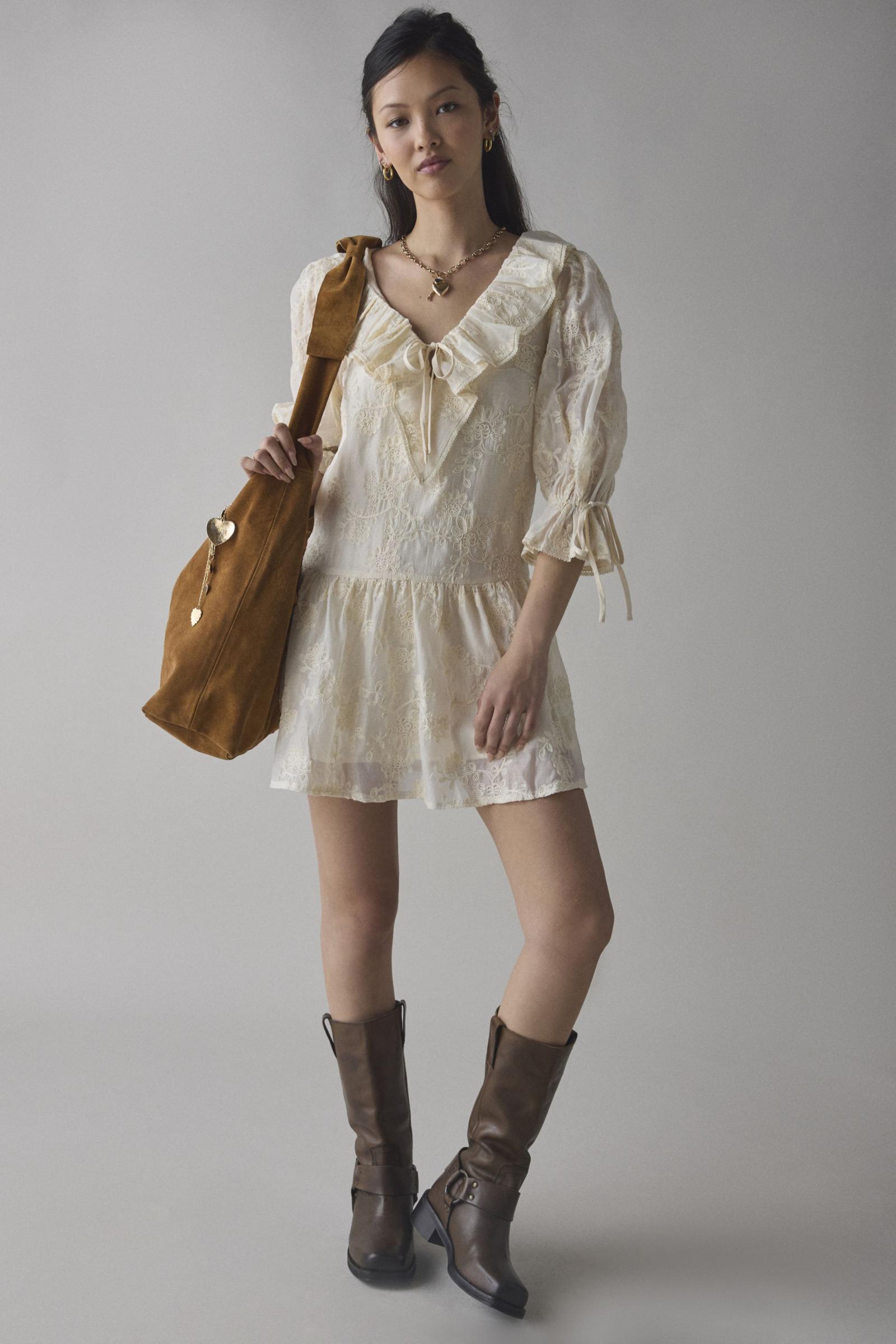 Kiss The Sky Lace Ruffle Collar Babydoll Mini Dress | Urban Outfitters ...