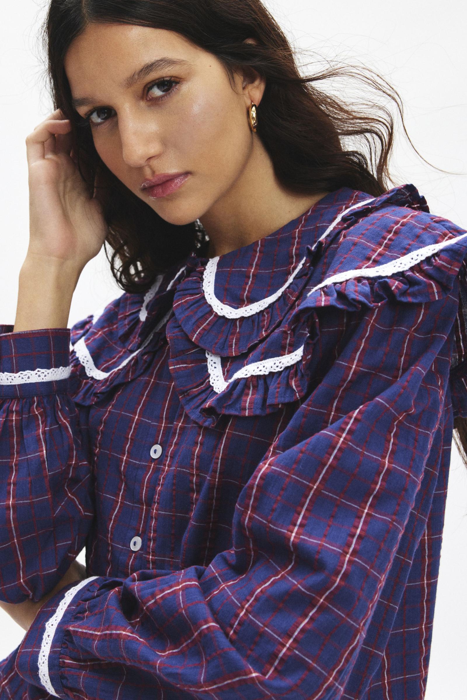 Neon Rose Meredith Double Collar Check Print Blouse | Urban Outfitters ...