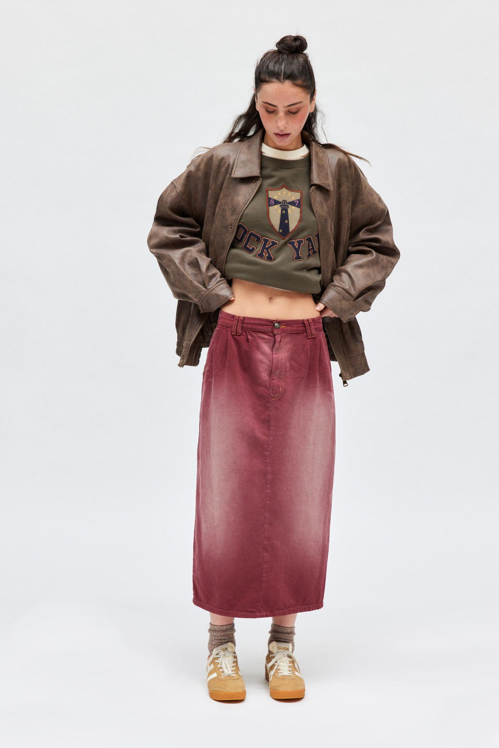 ReMADE By UO Faded Overdyed Denim Maxi Skirt | Urban Outfitters Korea ...