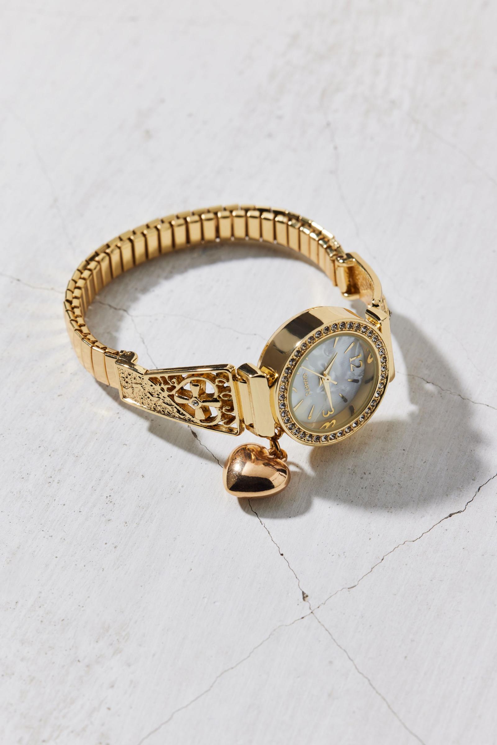 Heart Charm Round Face Metal Stretch Watch | Urban Outfitters Korea ...