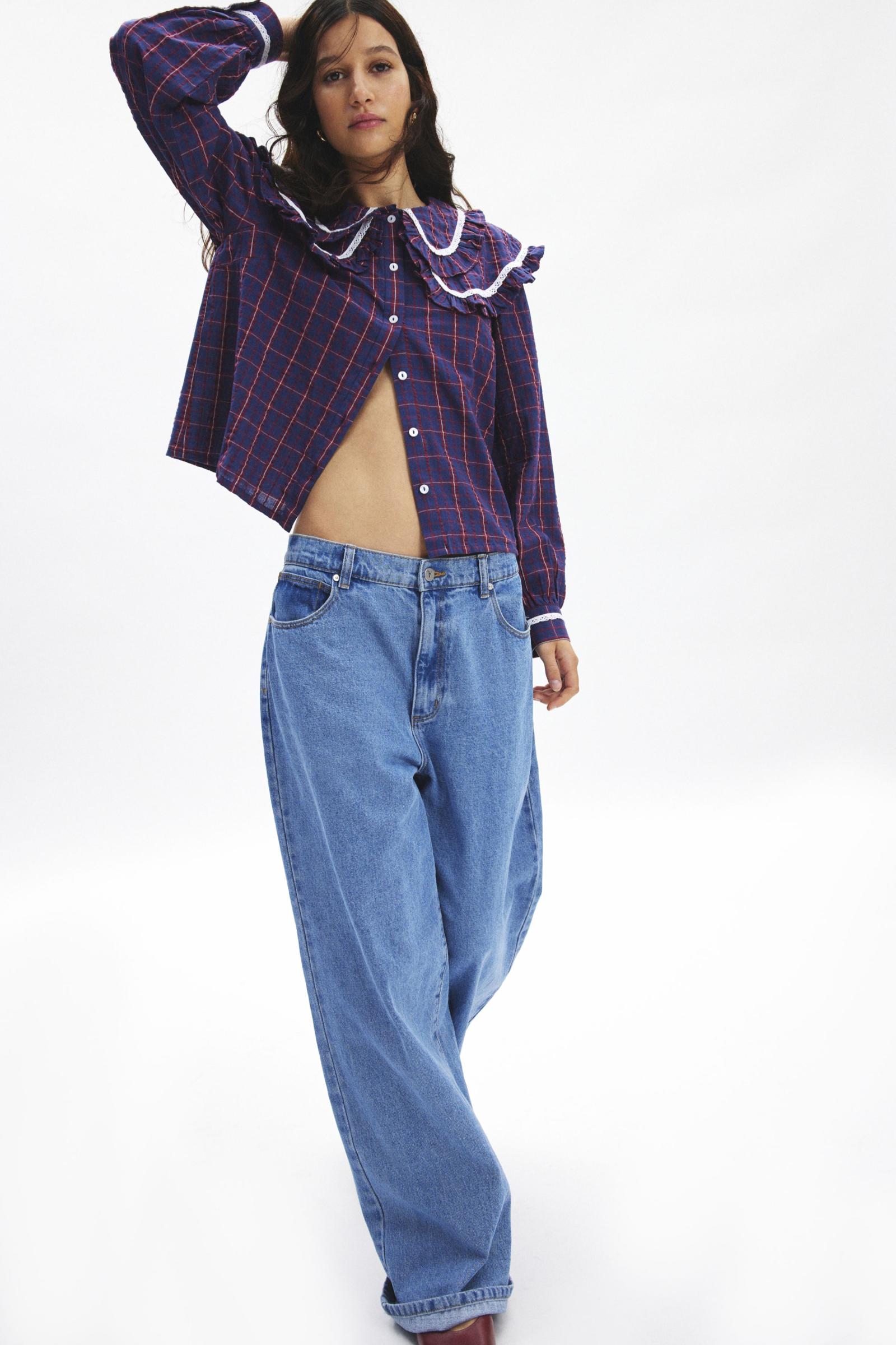 Neon Rose Meredith Double Collar Check Print Blouse | Urban Outfitters ...