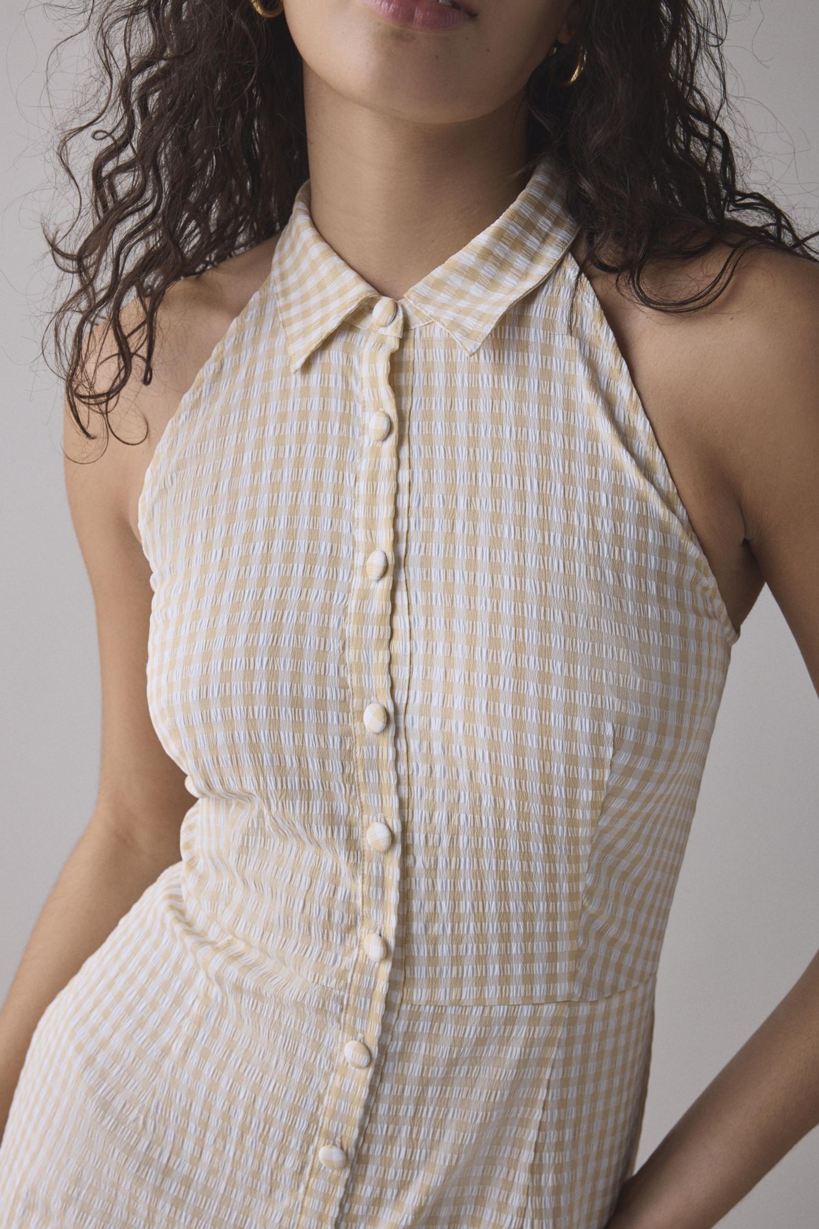 Rare London Lemon Gingham Button-Front Romper | Urban Outfitters ...