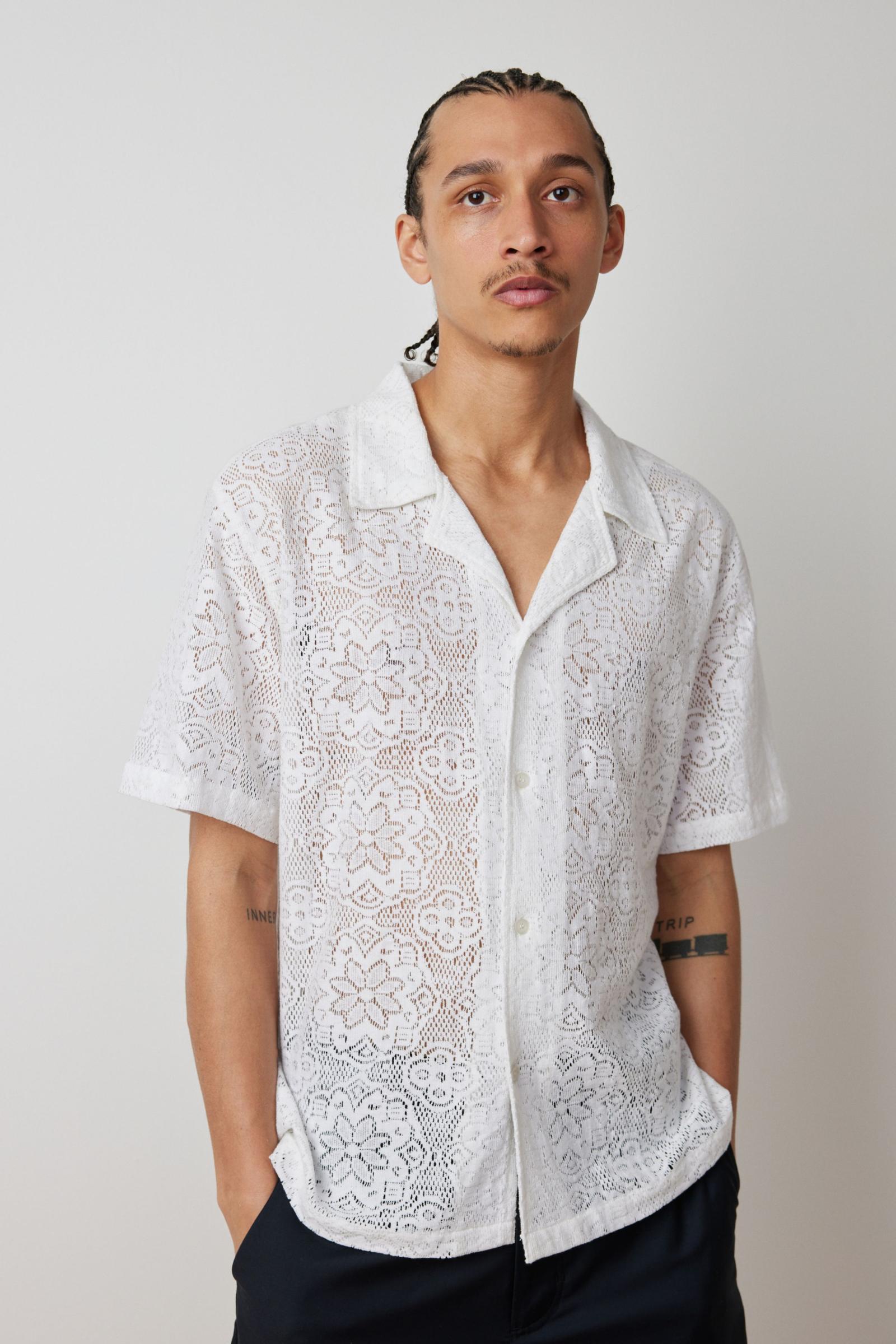 Raga Man Chetan Lace Short Sleeve Button-Down Shirt | Urban Outfitters ...