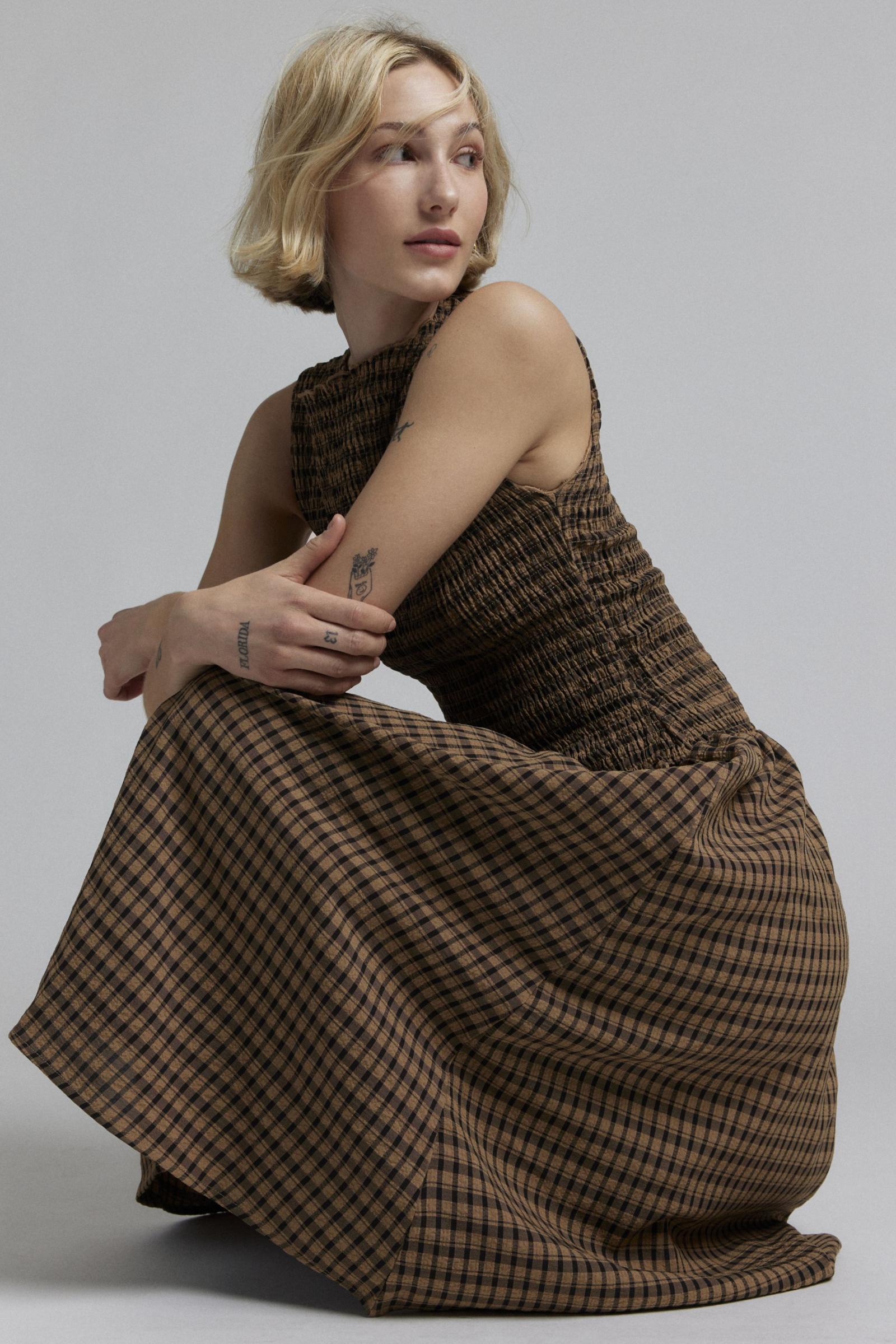 Daisy Street Shirred Plaid Drop Waist Midi Dress | Urban Outfitters ...