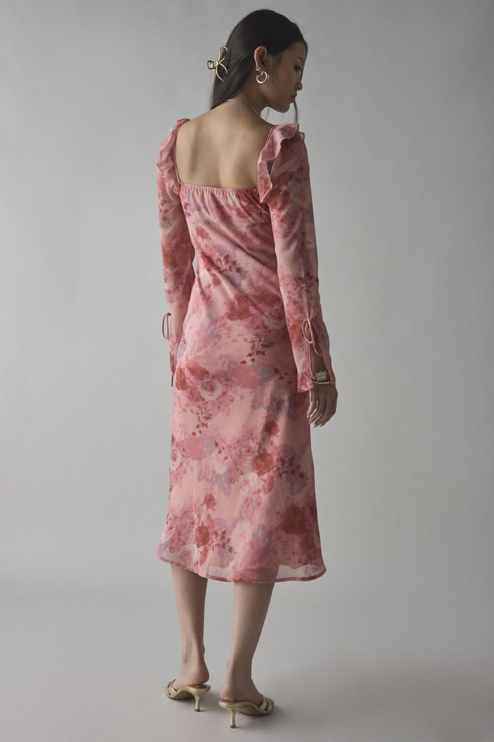 Kiss The Sky Ruffle-Trim Bell Sleeve Midi Dress | Urban Outfitters ...