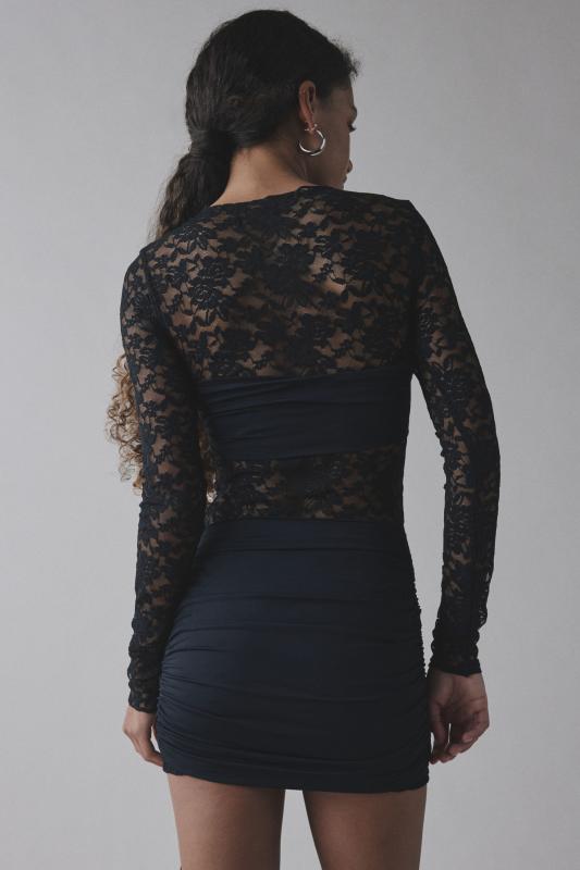 Lioness Midnight Sheer Lace Tie-Front Overlay Mini Dress | Urban ...