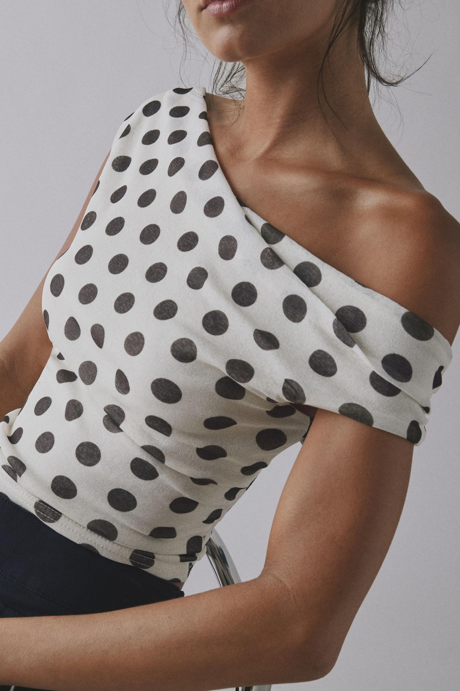 Kimchi Blue Fia Polka Dot Mesh Asymmetrical Off-The-Shoulder Top ...