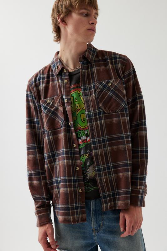 Loser Machine X MOONEYES Charlie Plaid Long Sleeve Button-Down Work ...