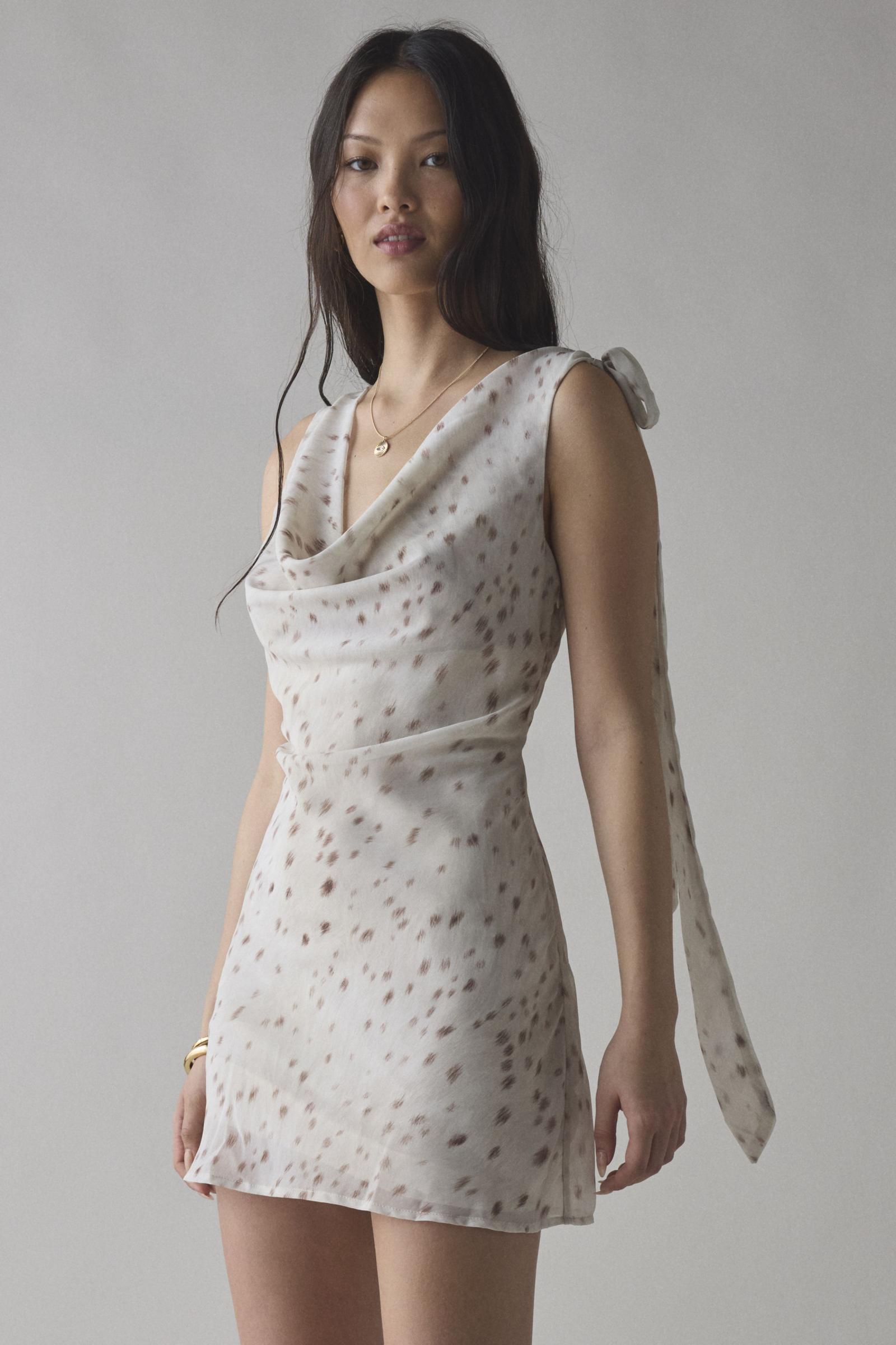 Motel Jenat Satin Cowl Neck Scarf-Tie Slip Mini Dress | Urban ...