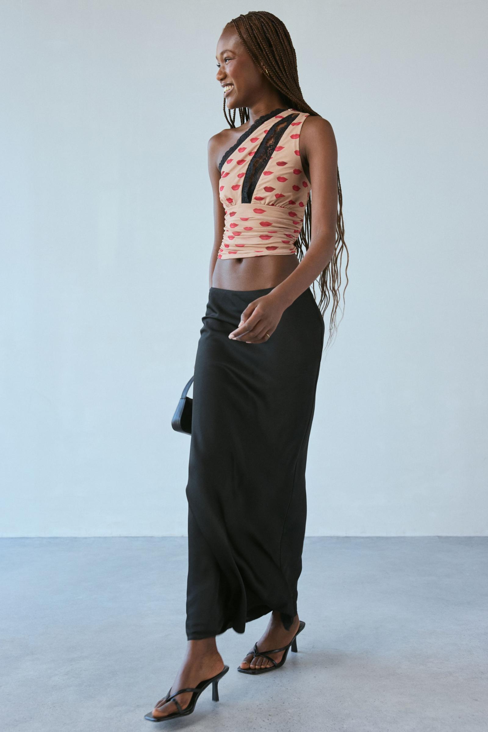 AFRM Delaney Almond Kiss One-Shoulder Lace Trim Top | Urban Outfitters ...