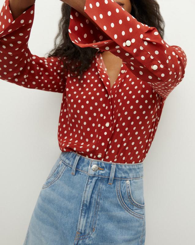 Veronica Beard Monique Polka-dot Top In Brick Red/ecru | ModeSens